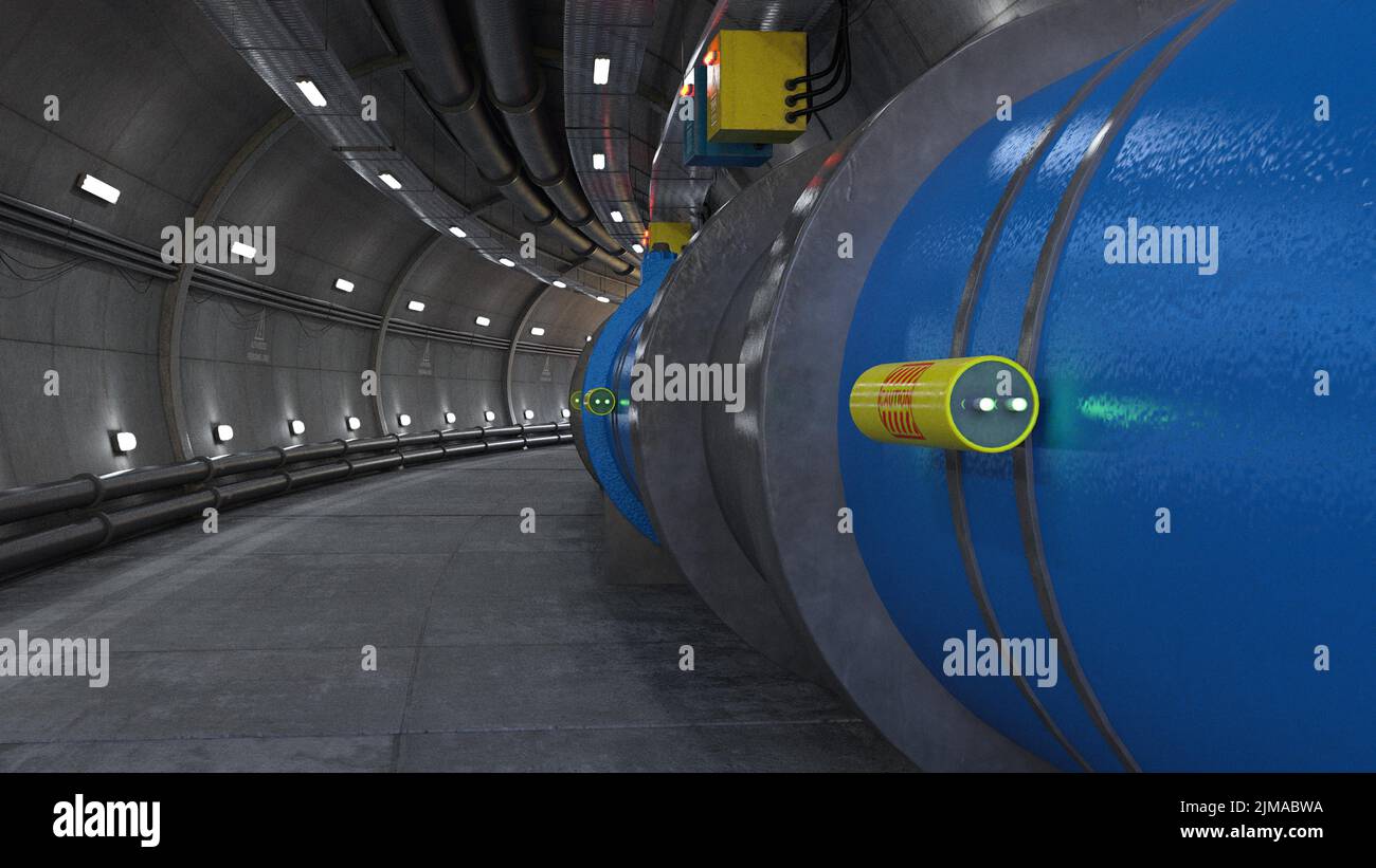 3D-illustration of a particle accelerator and hadron collider Stock ...