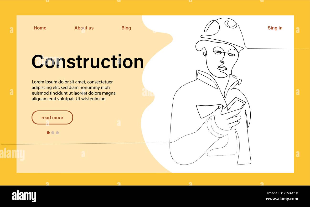 Vector landing page of architecture works with protective face masks ...