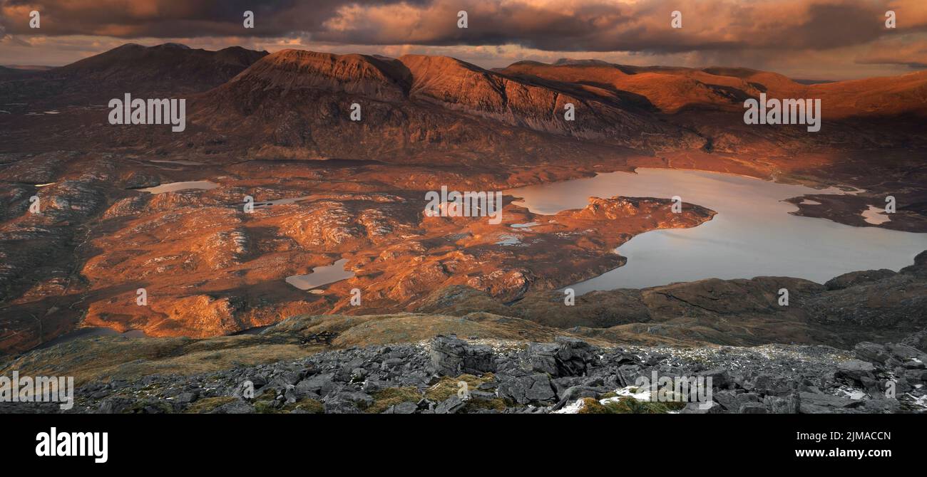 Loch Stack and the mountain of Arkle seen from Ben Stack in the ...