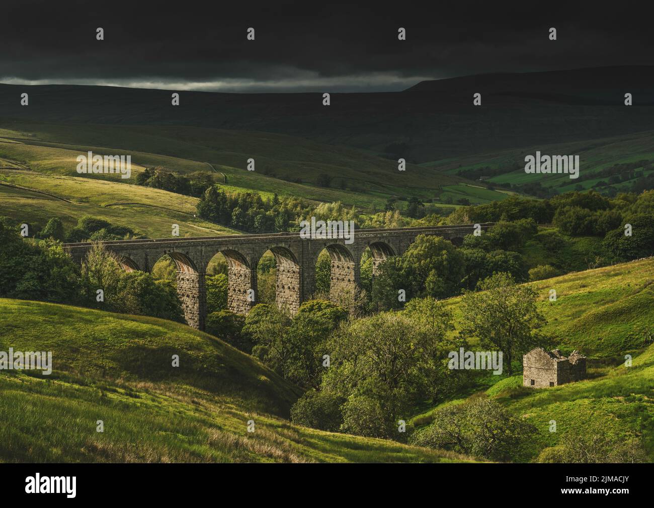 Dent Head Viaduct on the Settle-Carlisle Railway in evening sunshine ...