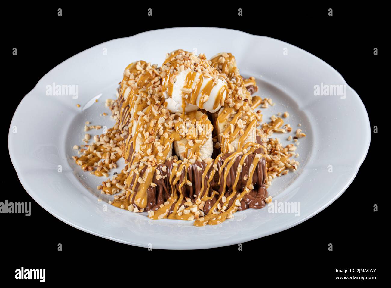 Belgian waffle with white chocolate. Croissant Waffle or Croffle with ...