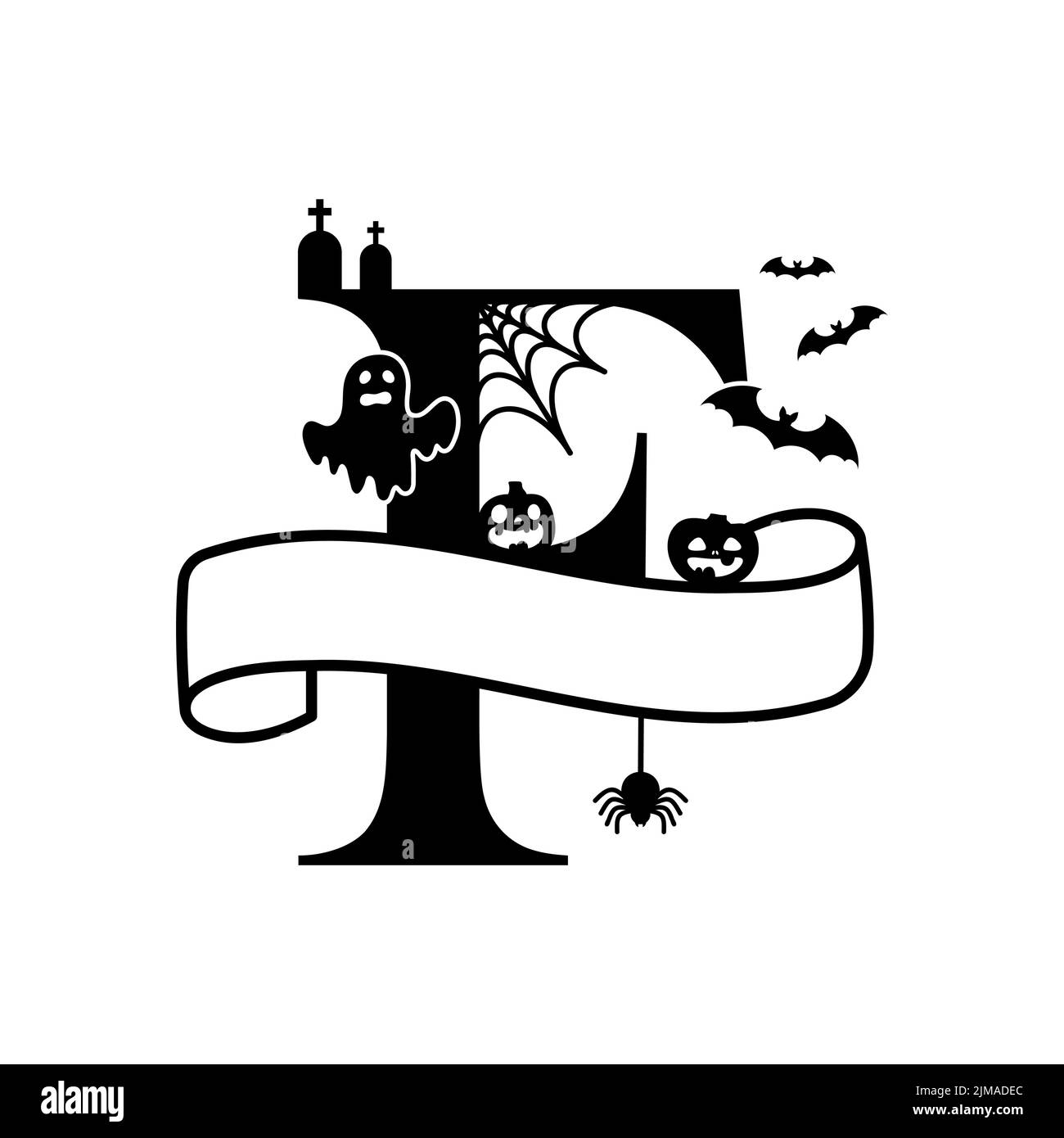 Cute Halloween letter F split monogram. Cartoon ghost, pumpkin, bat for ...