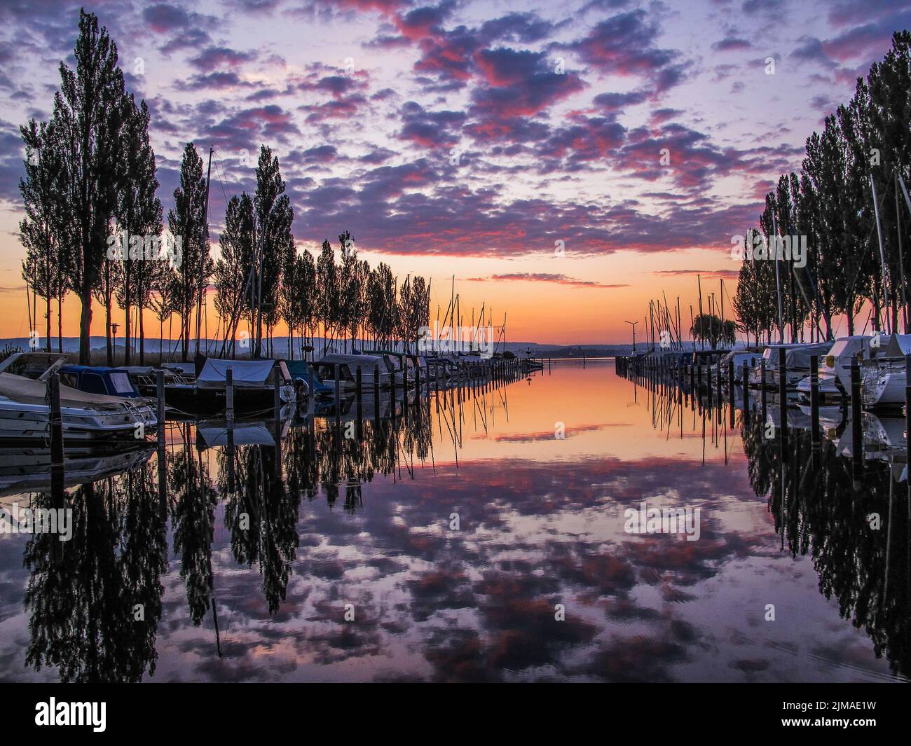 Marina in Moos at sunrise - Bodensee Stock Photo - Alamy