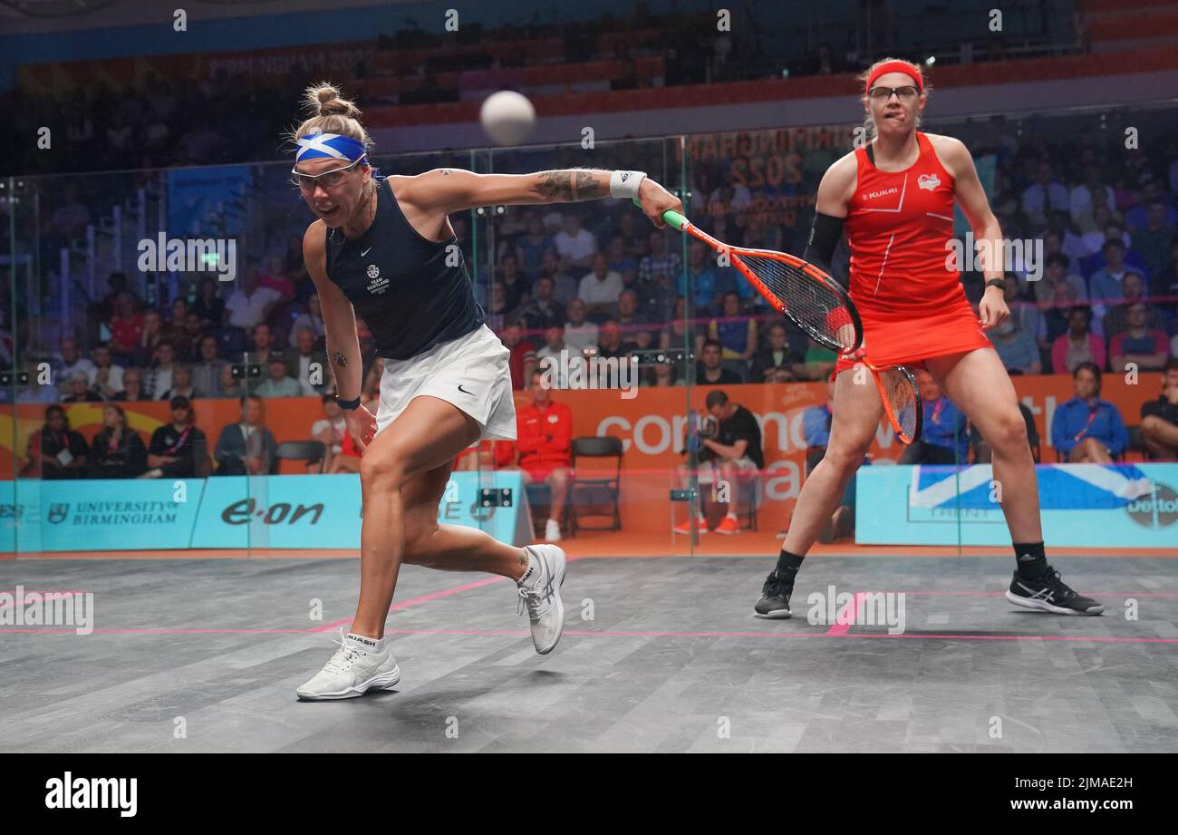 Scotland's Lisa Aitken (left) and England's Sarah-Jane Perry during the ...