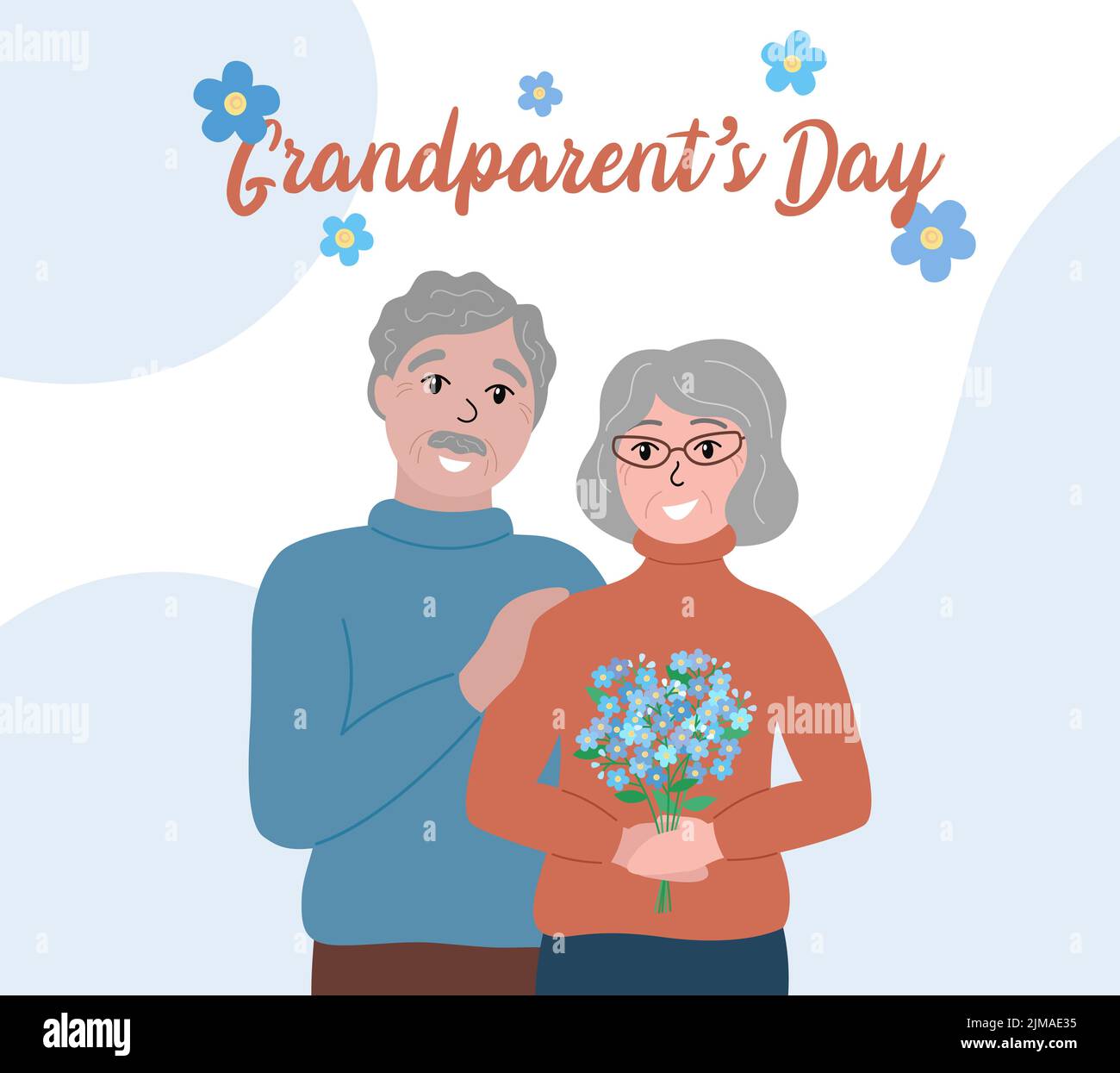 Grandparents Day celebration greeting card, poster. Happy elderly ...