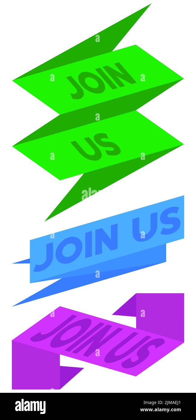 Set of ribbon with Join Us text. Banner template. Label sticker. Sign ...