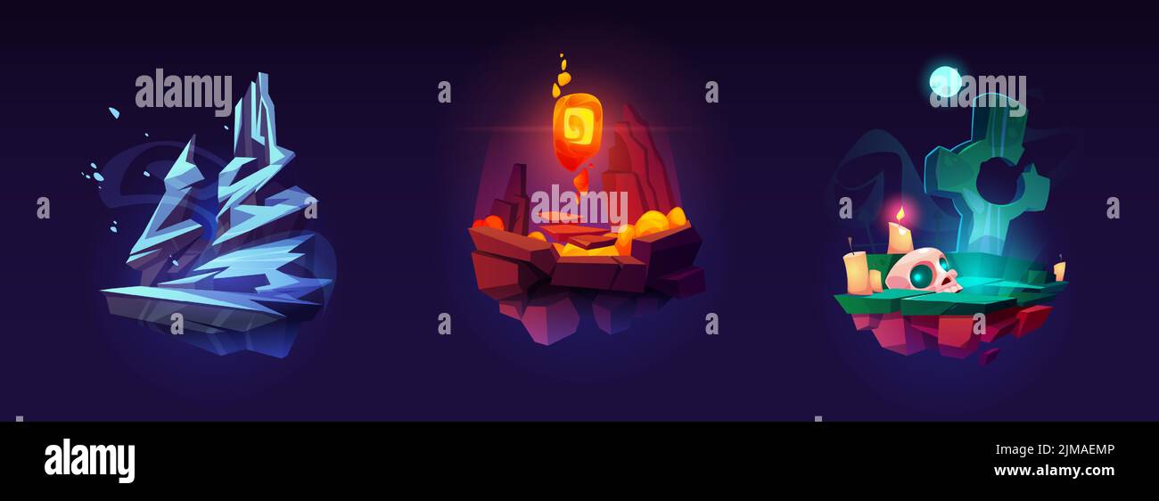 Floating islands, game background, level design. Cartoon 2d ui nature ...