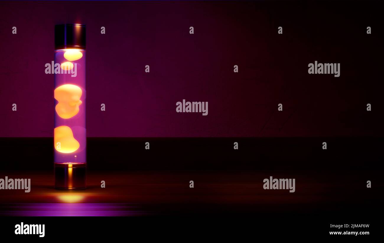 rose lava lamp on left on dark room background with free space ...