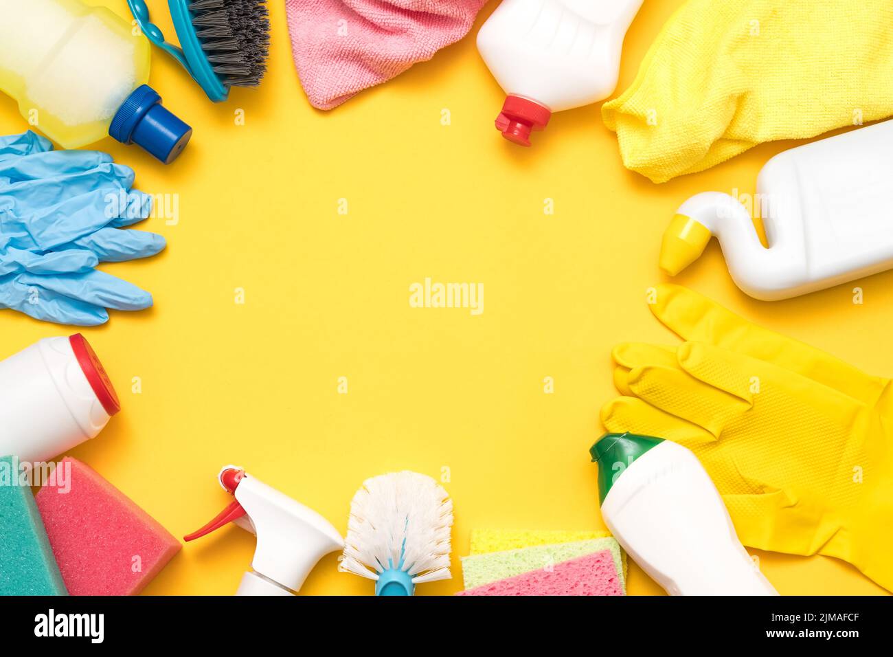 cleaning assorted supplies frame copy space Stock Photo - Alamy