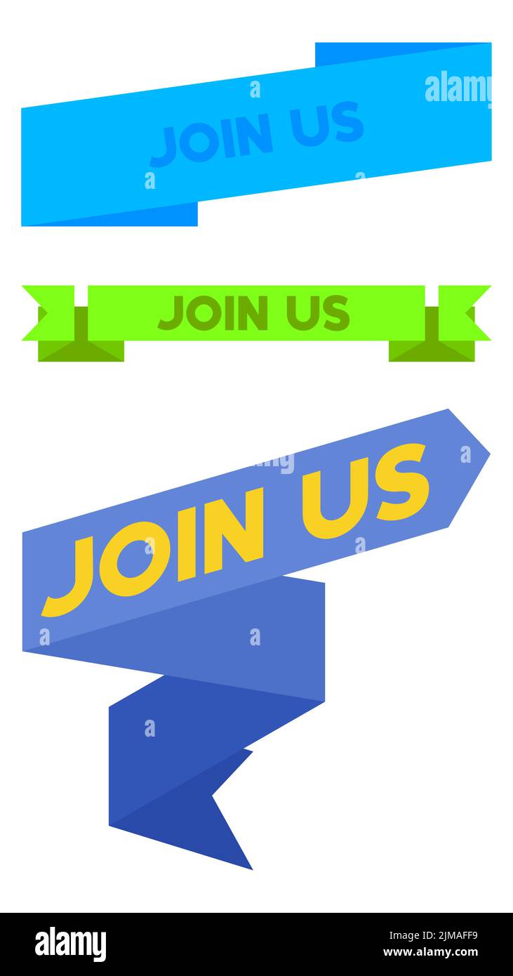 Set of ribbon with Join Us text. Banner template. Label sticker. Sign ...