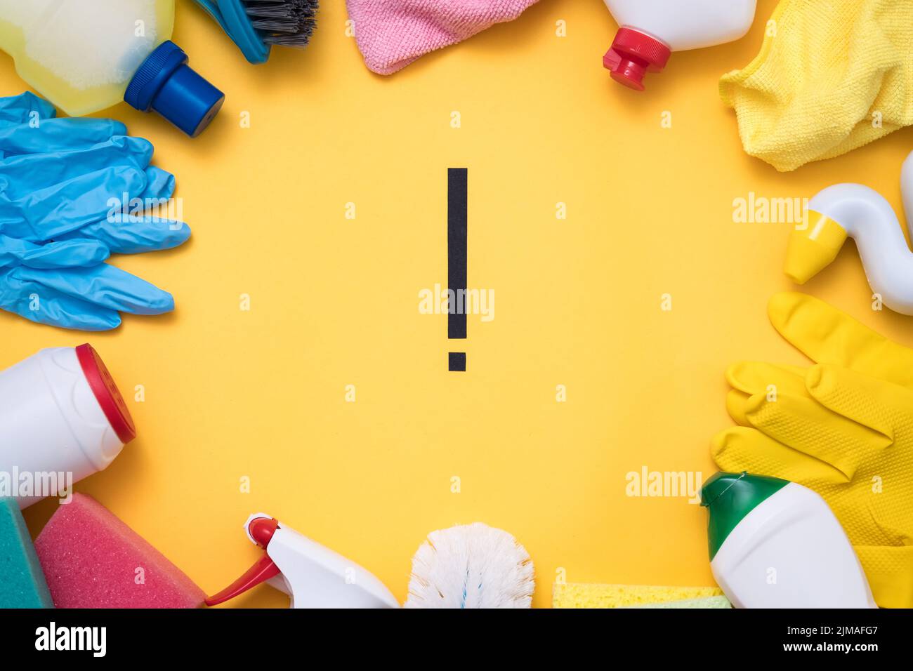 effective house cleaning products exclamatory mark Stock Photo - Alamy