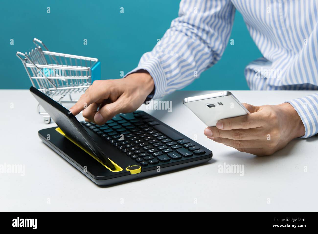 Using laptop to online shopping and pay by credit card. Business and ...