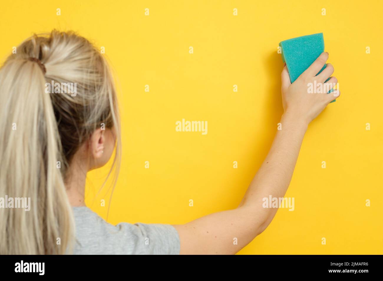 home cleanup spotless cleaning woman sponge wipe Stock Photo - Alamy