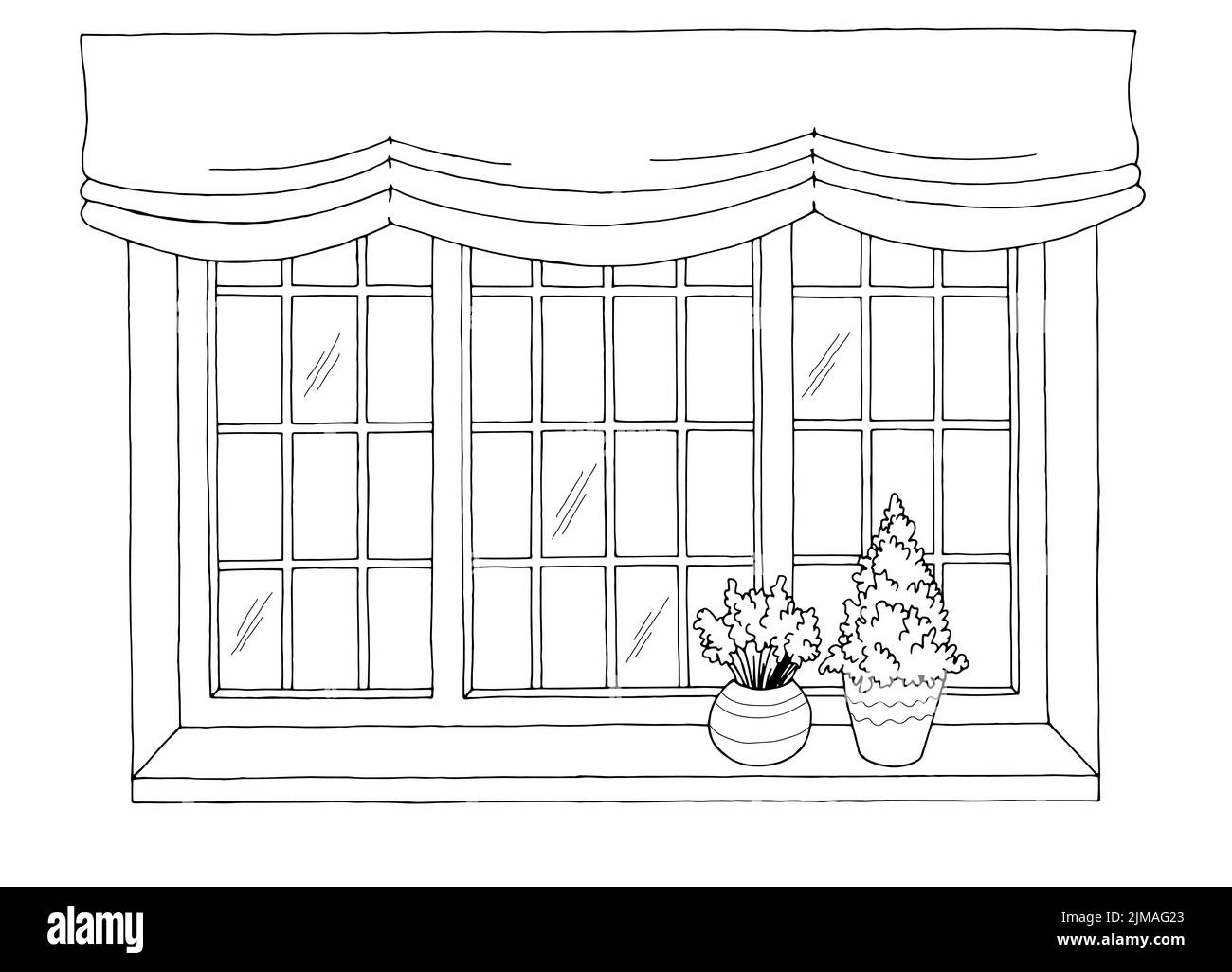 Window graphic black white interior sketch illustration vector Stock ...