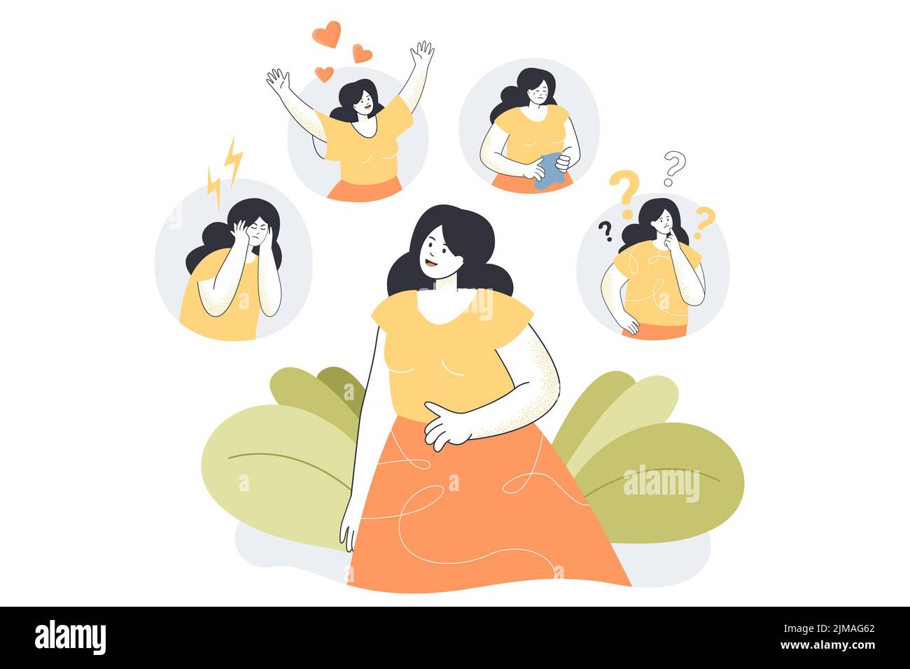 Woman expressing various feelings and emotions. Cartoon female ...