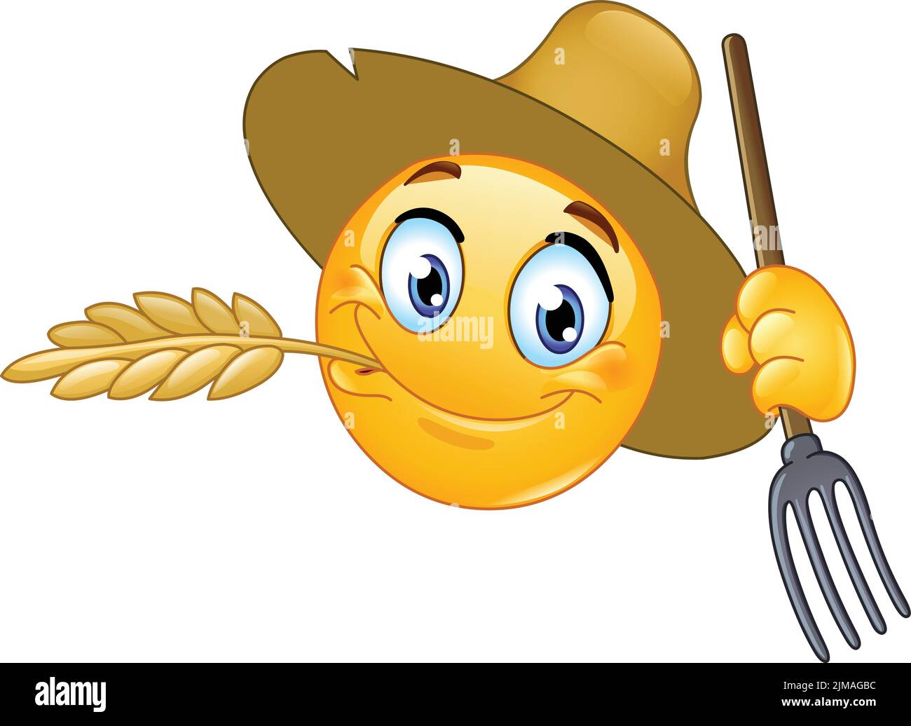 Happy farmer of rancher emoji emoticon chewing a barley straw and ...