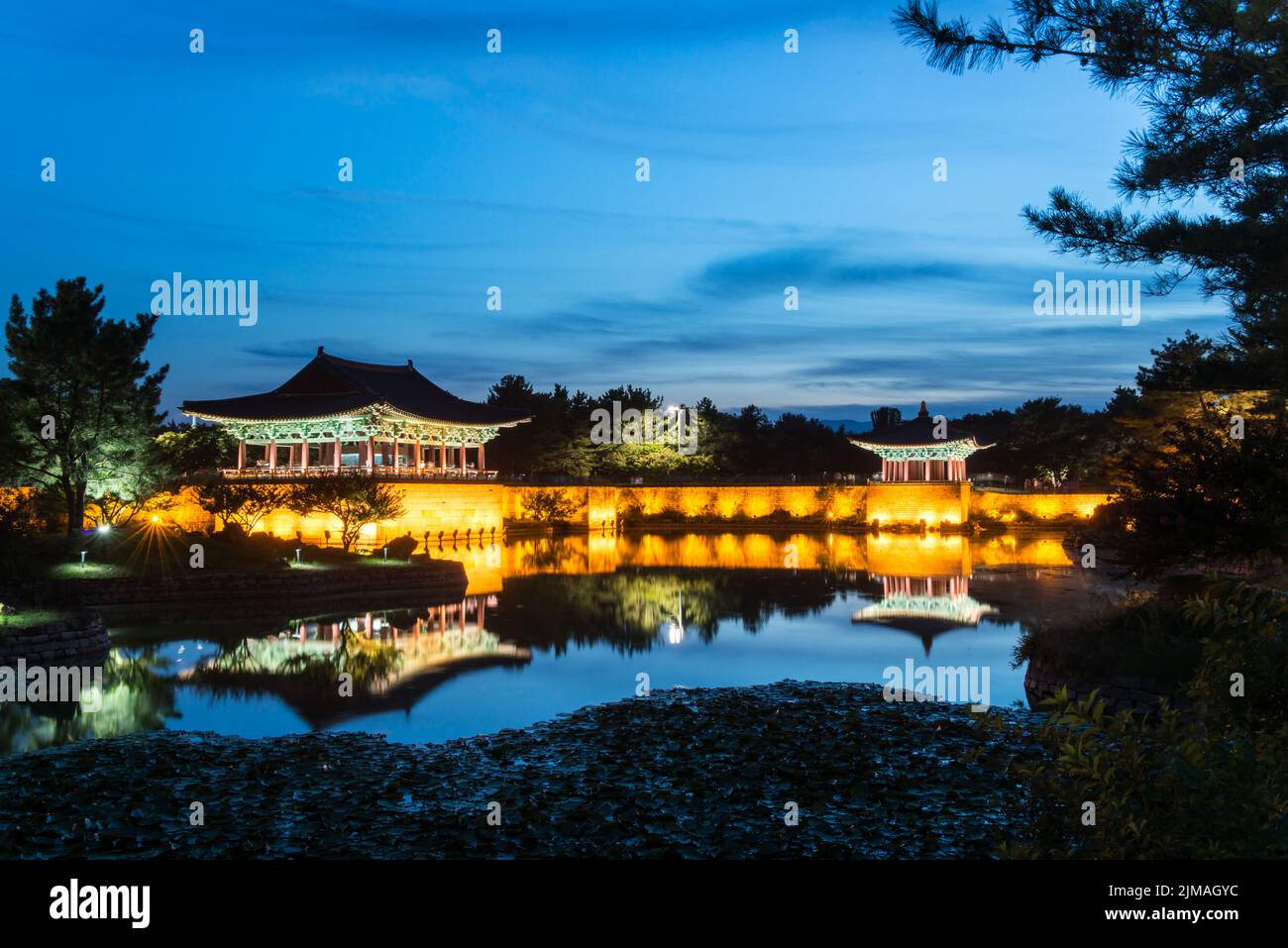 Donggung Palace and Wolji Pond at Night, Gyeongju, South Korea Stock ...
