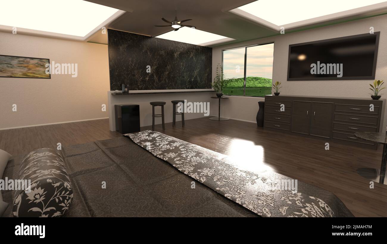 3D-illustration of an empty hotel room from vacation Stock Photo - Alamy