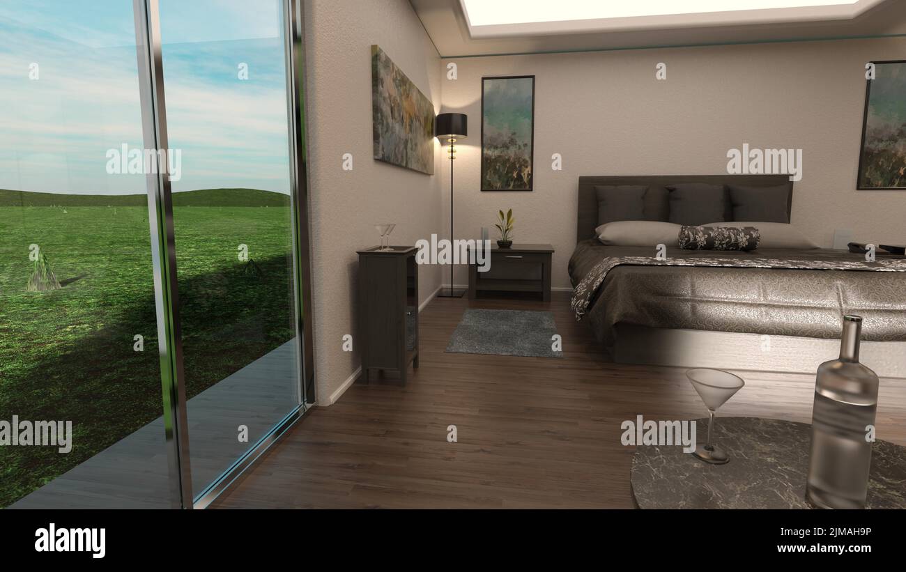 3D-illustration of an empty hotel room from vacation Stock Photo - Alamy