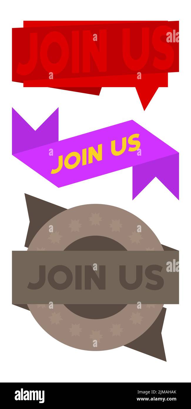 Set of ribbon with Join Us text. Banner template. Label sticker. Sign ...