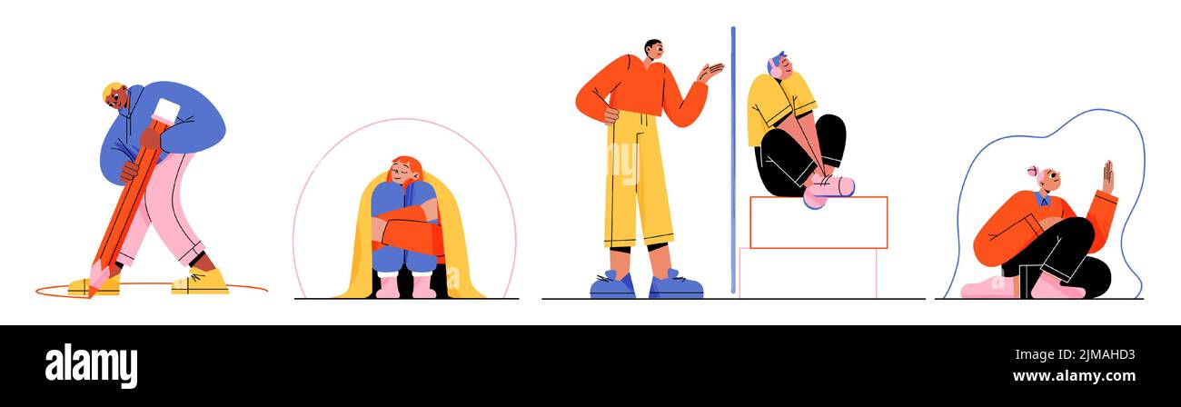 Boundaries of personal space, person safe zone concept. Vector flat ...