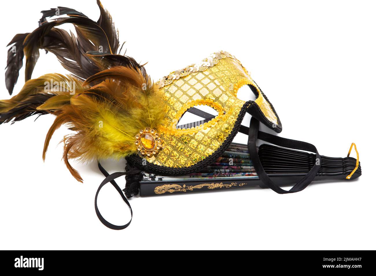 Masquerade mask and fan isolated on a white background Stock Photo - Alamy