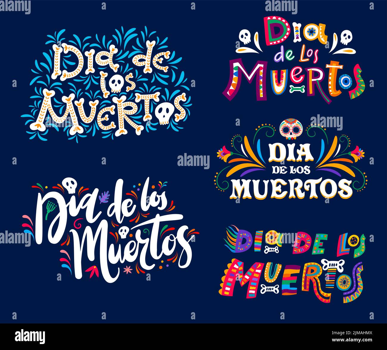 Dia de los muertos mexican holiday lettering, day of dead text with ...