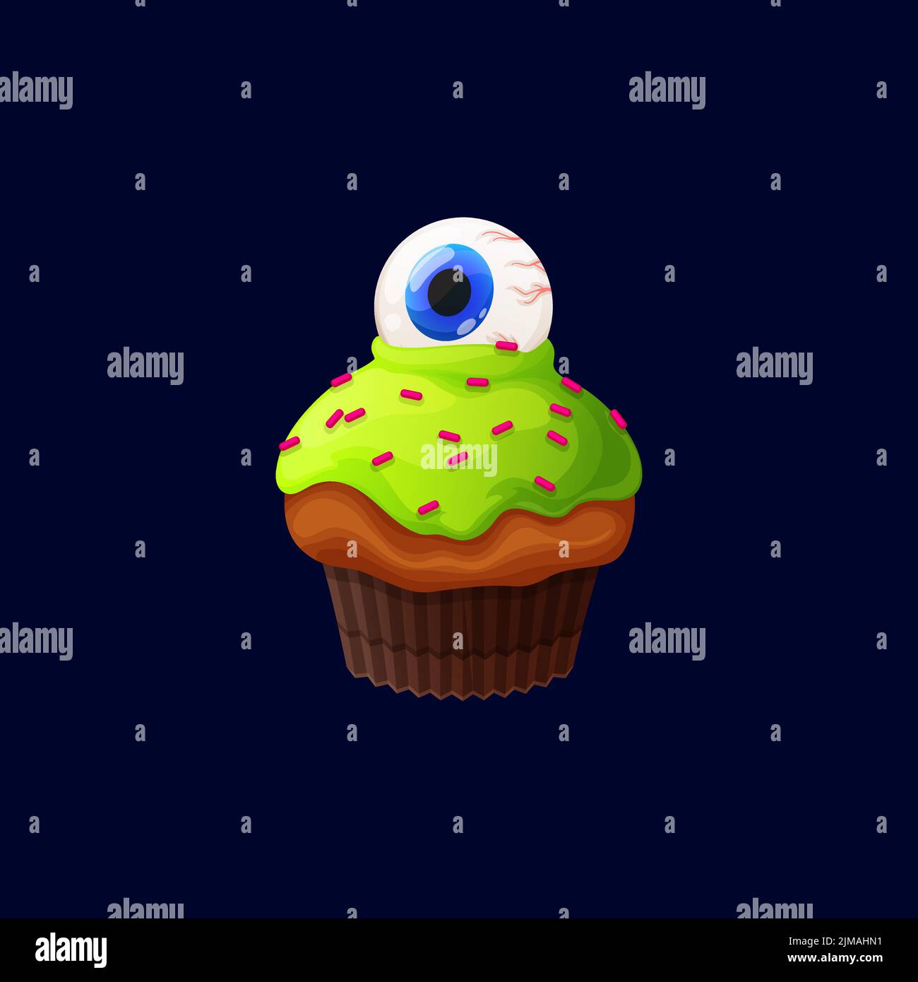 Homemade Halloween cupcake with human eye ball and glaze isolated ...