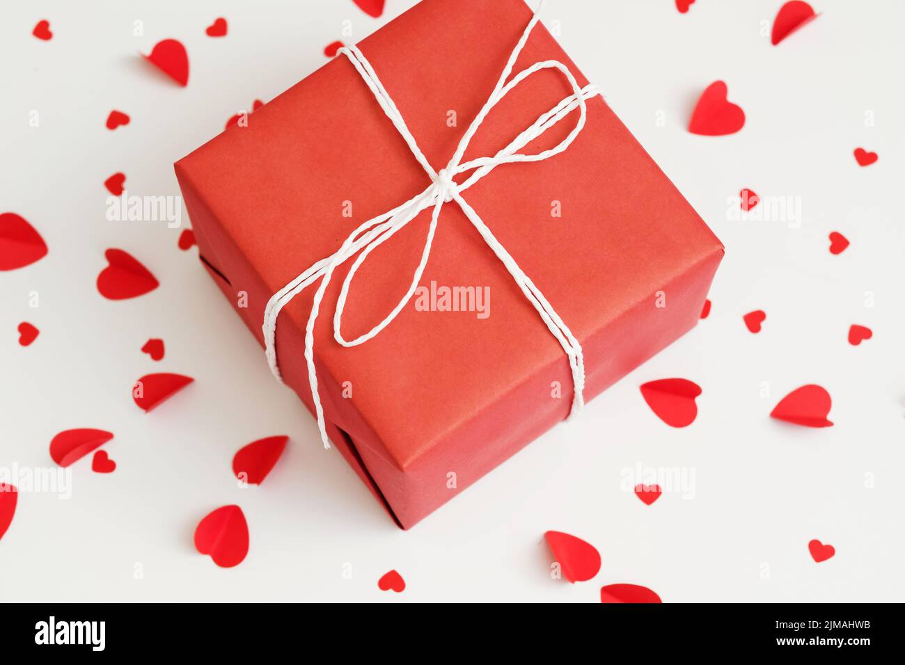 romantic surprise red gift box heart background Stock Photo - Alamy
