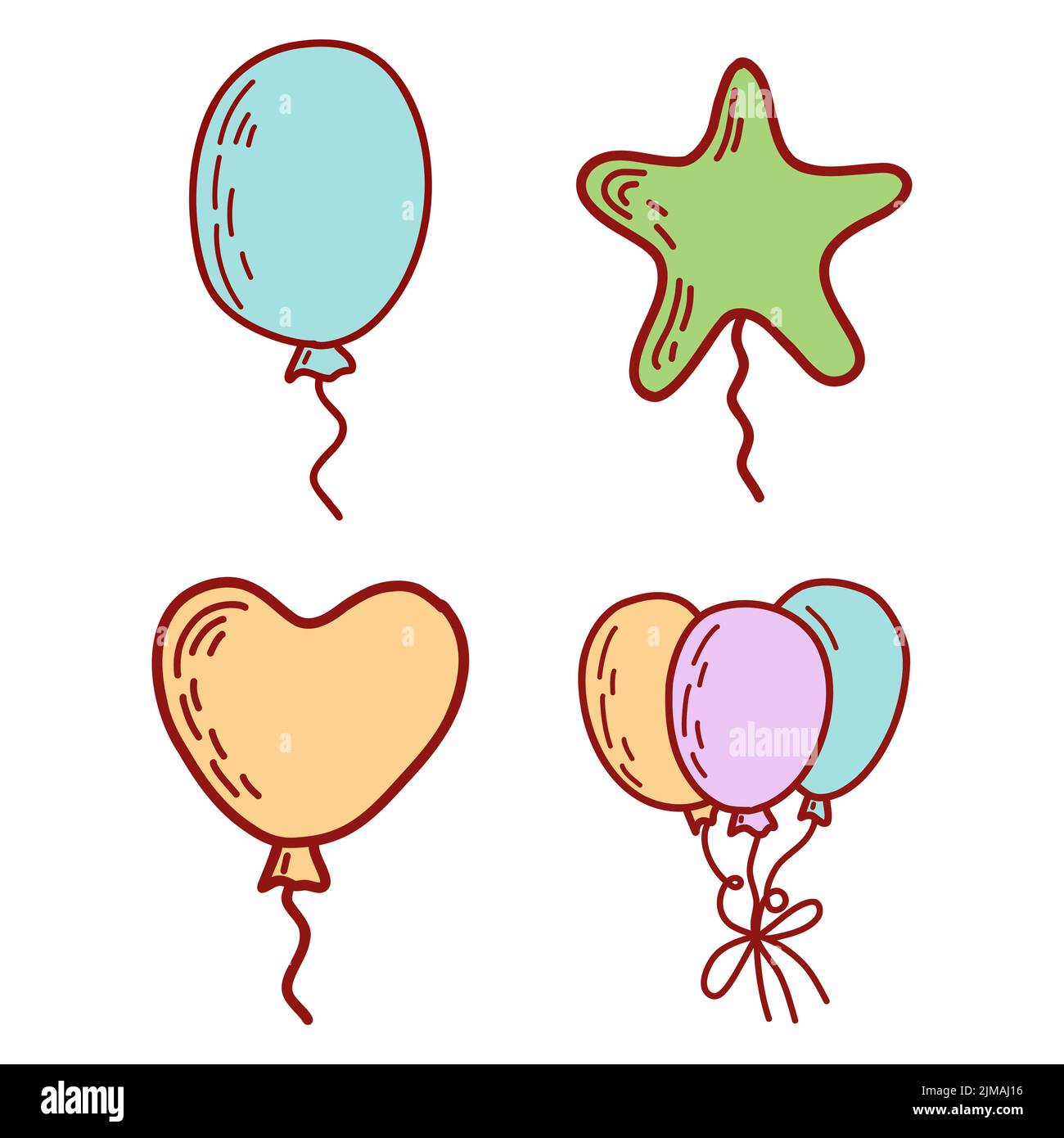 Happy birthday hand drawn balloons. Flat vector Illustration Stock ...