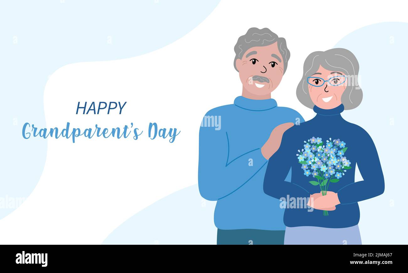 Grandparents Day celebration greeting card, poster. Happy elderly ...