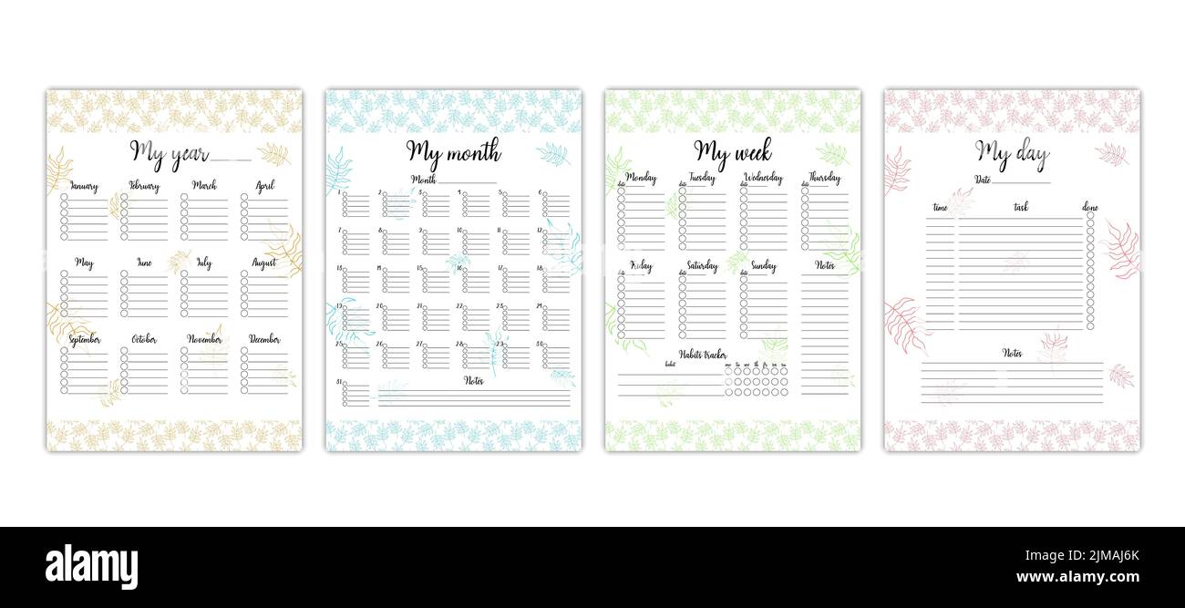 Planner templates. Vector set of colorful printable task organizers for ...
