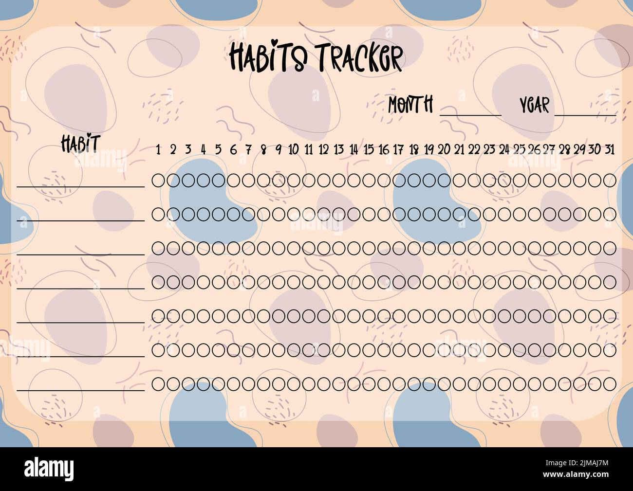 Habits tracker printable template. Blank notebook page horizontal A4 ...