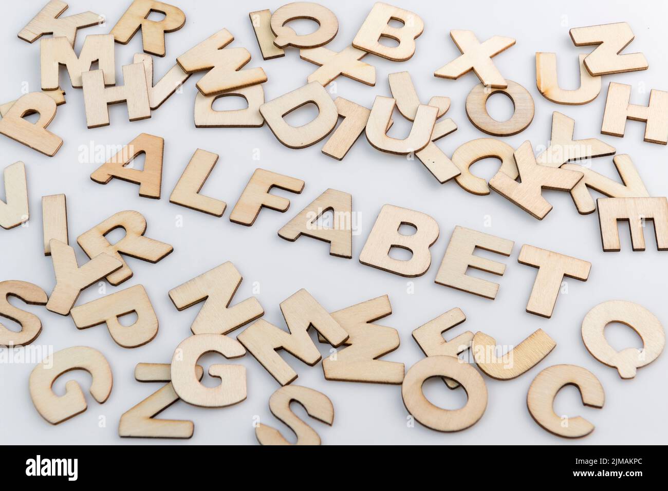 The word alphabet in Dutch translation in wooden letters Stock Photo ...
