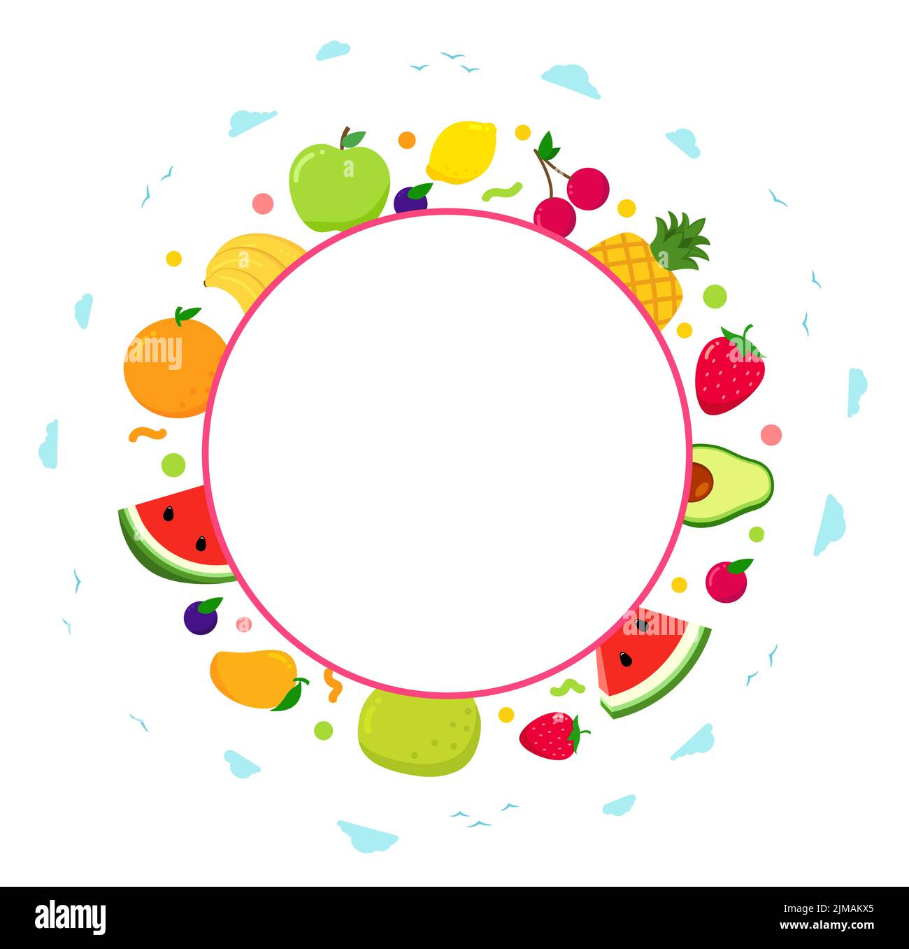 Summer fruits around the circle. Fruit frame with copy space for text ...