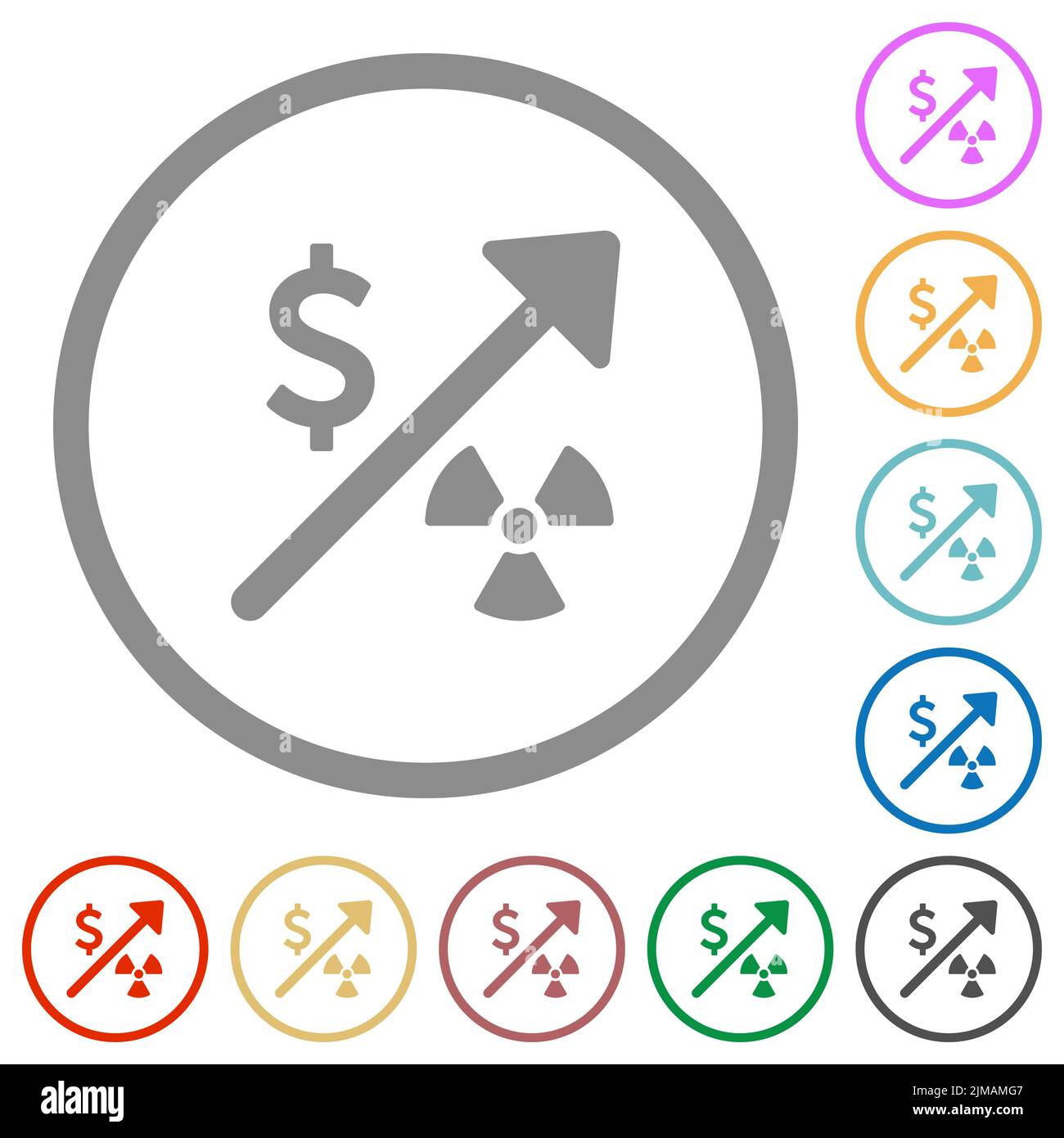 Rising nuclear energy american dollar prices flat color icons in round ...