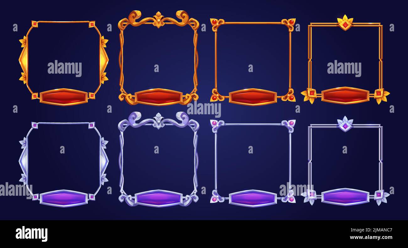 Golden silver vintage game frames, ui medieval square borders from ...