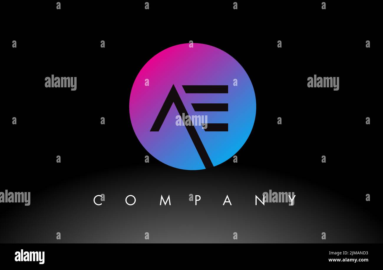 AE Letter Logo Design Icon with Purple Neon Blue Colors and Circular ...