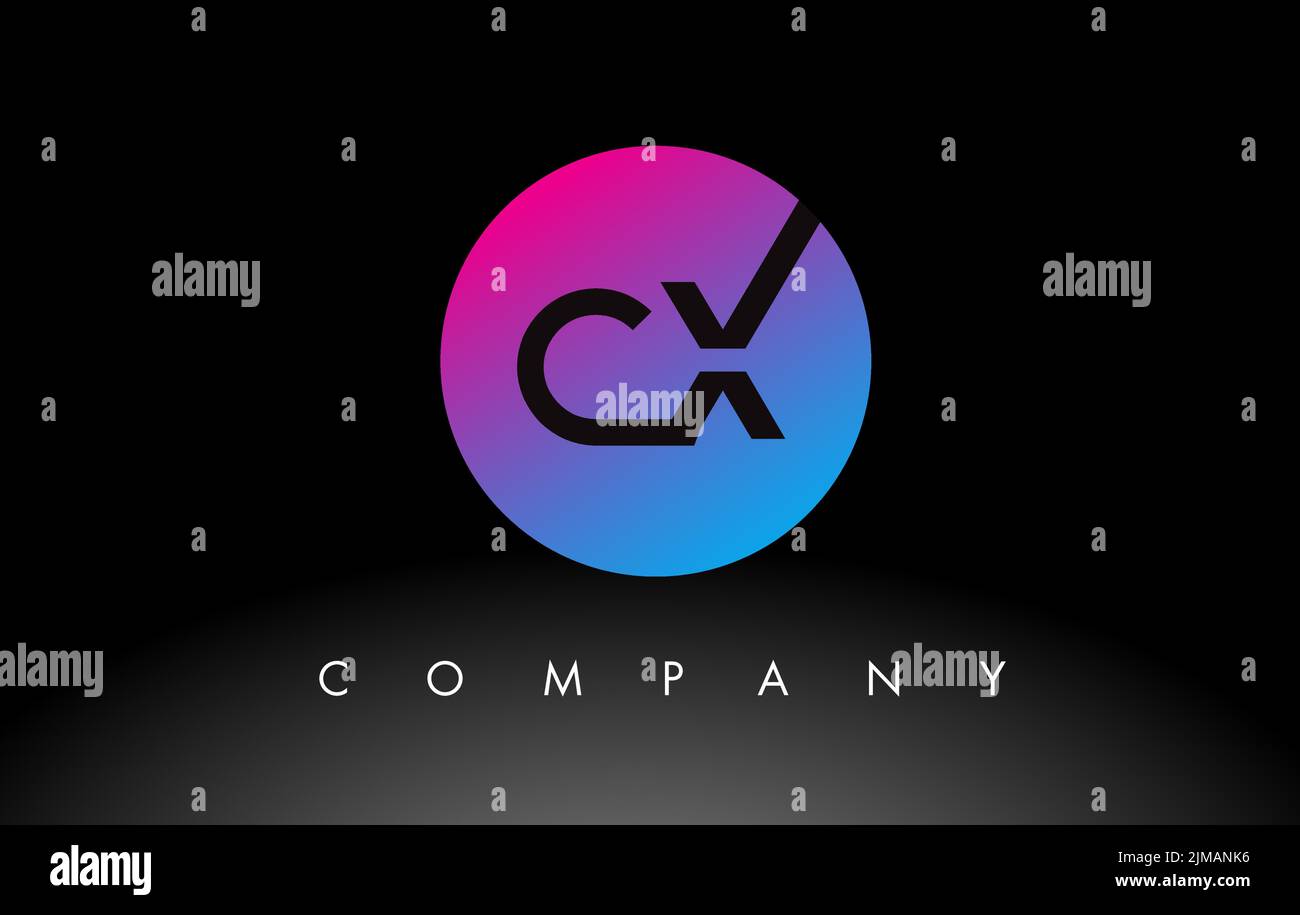 CX Letter Logo Design Icon with Purple Neon Blue Colors and Circular ...