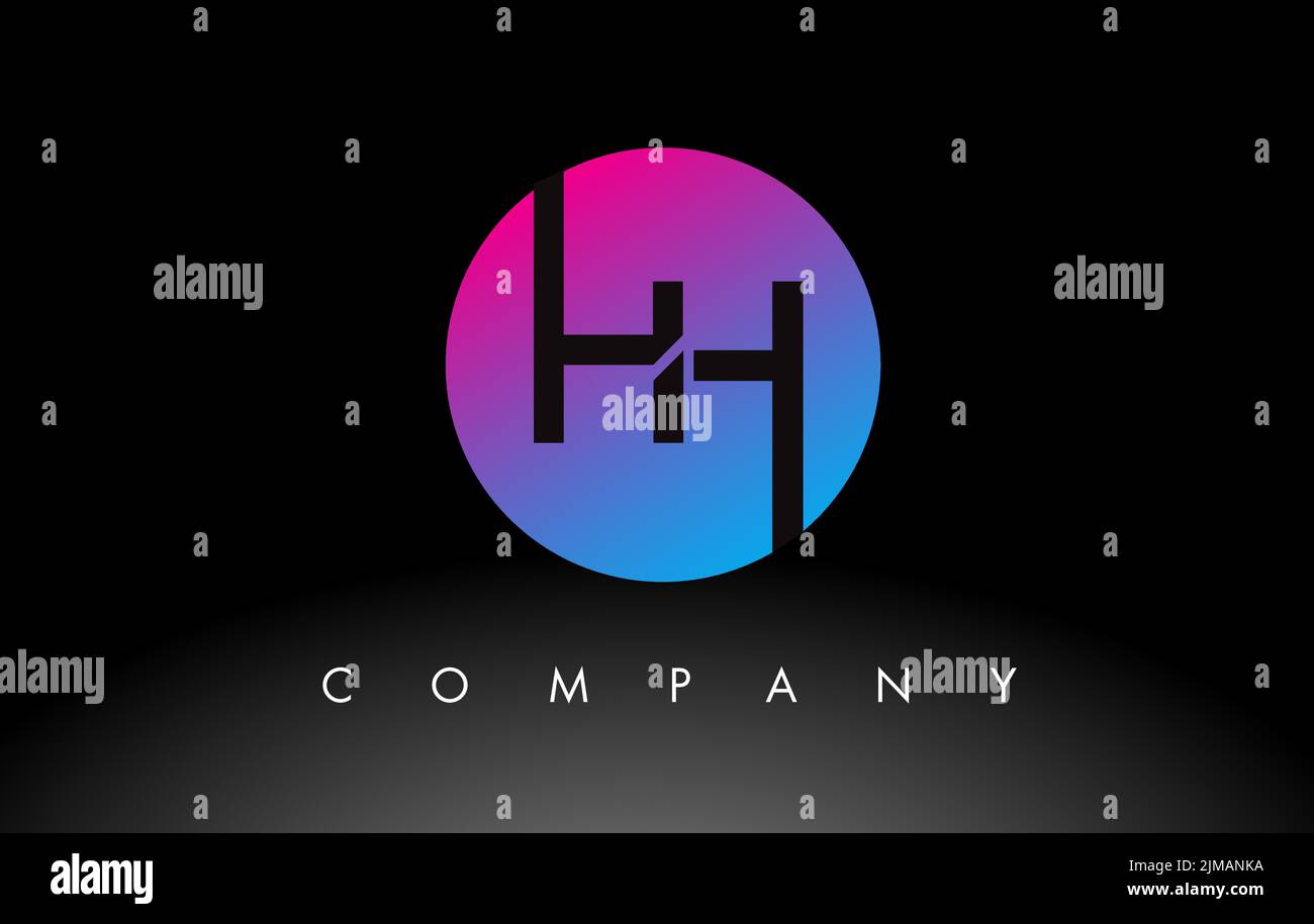 HH Letter Logo Design Icon with Purple Neon Blue Colors and Circular ...