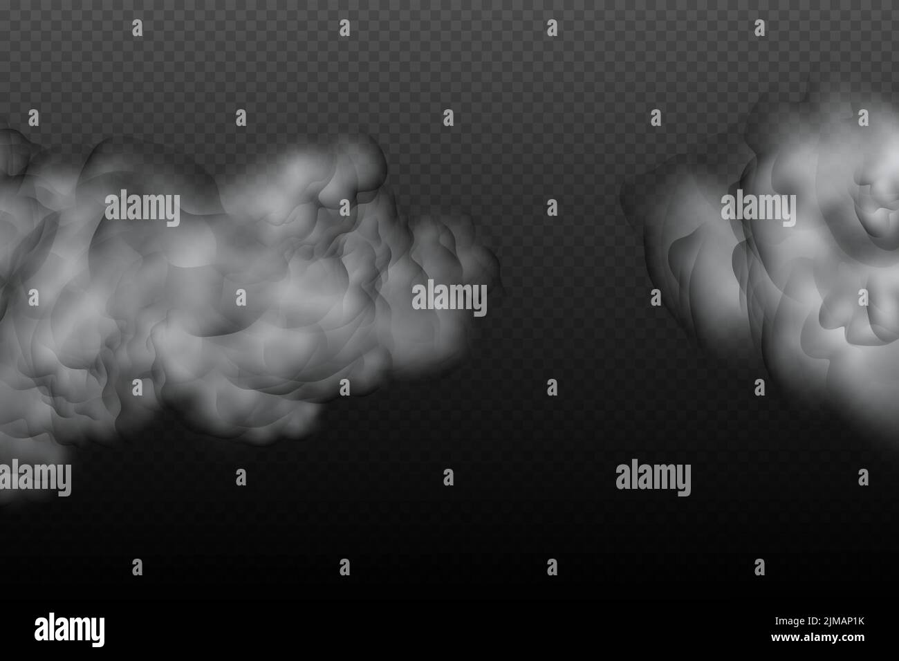 .Set of Cloudy sky or smog over the city.Set of white vector cloudiness ...