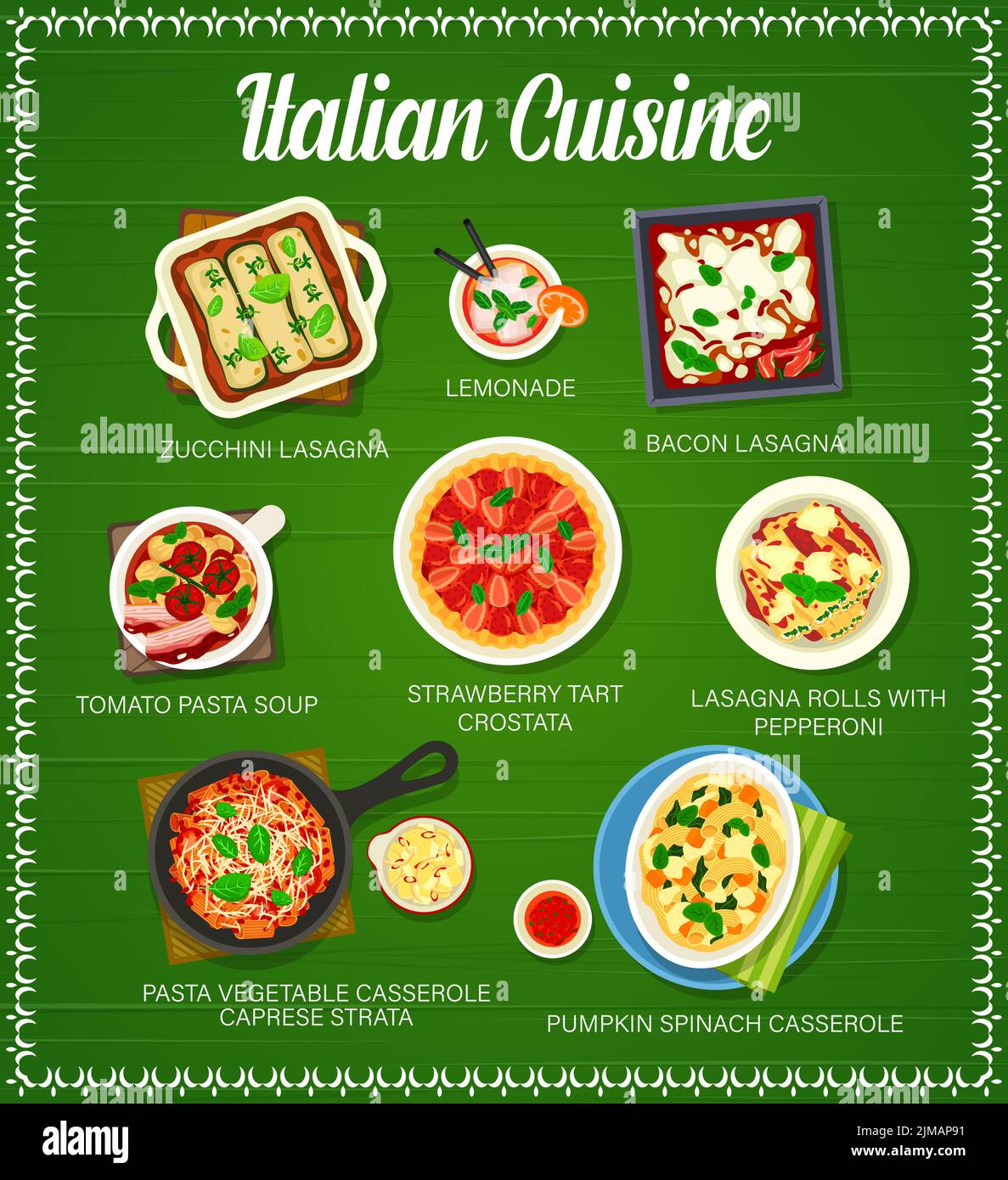 Italian cuisine food menu, pasta, lasagna and casserole, Italy ...
