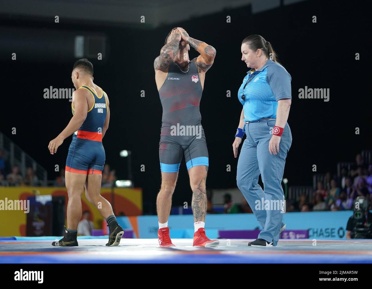 England's George Ramm celebrates winning Bronze in the Men's Freestyle ...