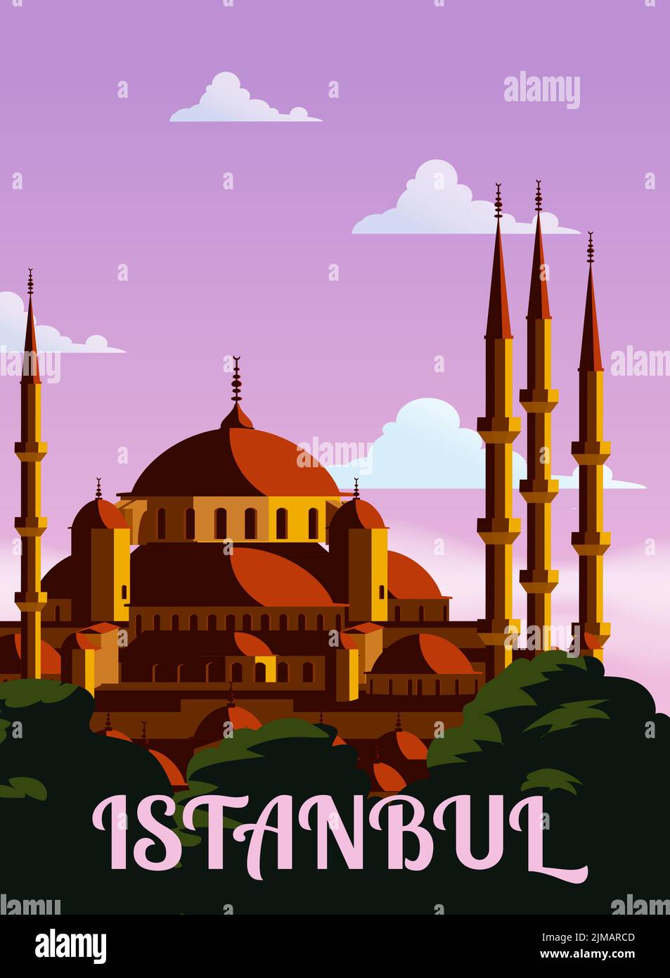 Retro Poster Istanbul, sunset city Turkey, Noble Hagia Sophia Grand ...