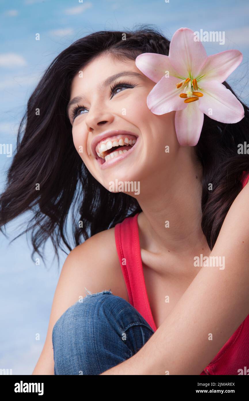 Brunette girl laughing hi-res stock photography and images - Alamy