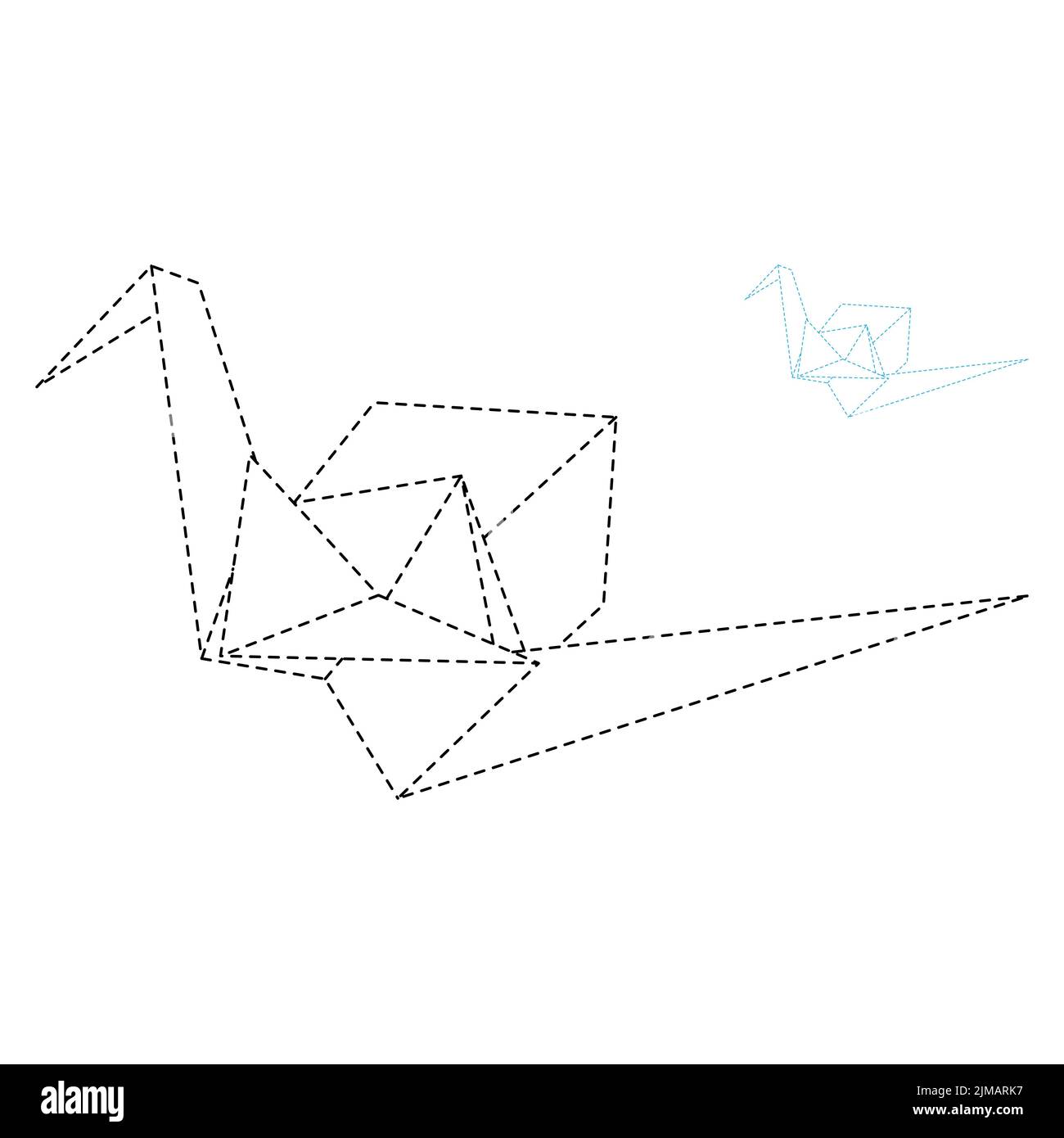 Set of origami crane vector outline dashed illustration isolated on ...