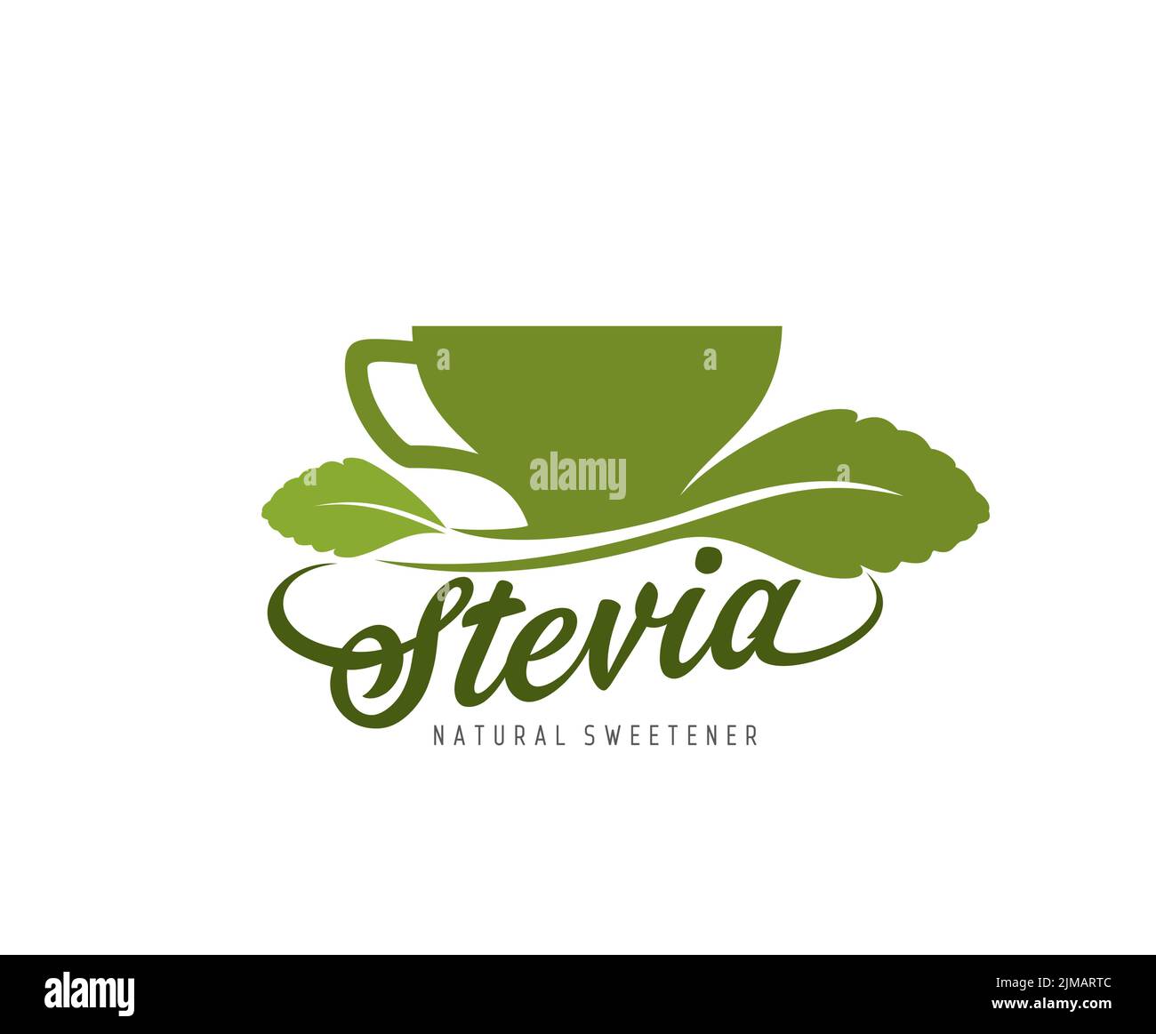 Stevia icon, cup and green leaf, natural sweetener and sugar substitute ...