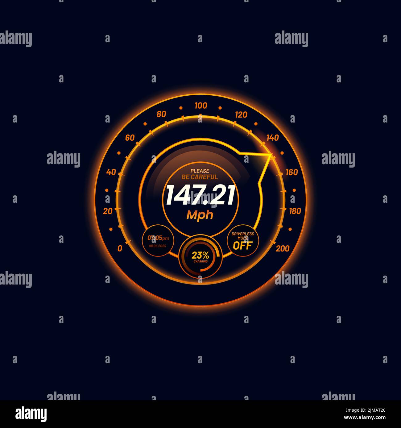 Car futuristic speedometer gauge neon dial neon scale. Automobile or ...