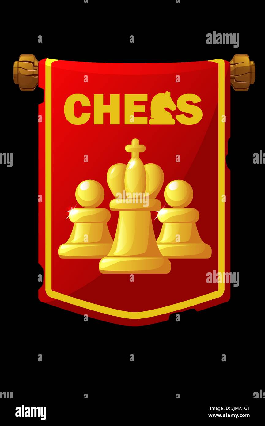 Red award pennant for game design with chess pieces. Chess award icon ...