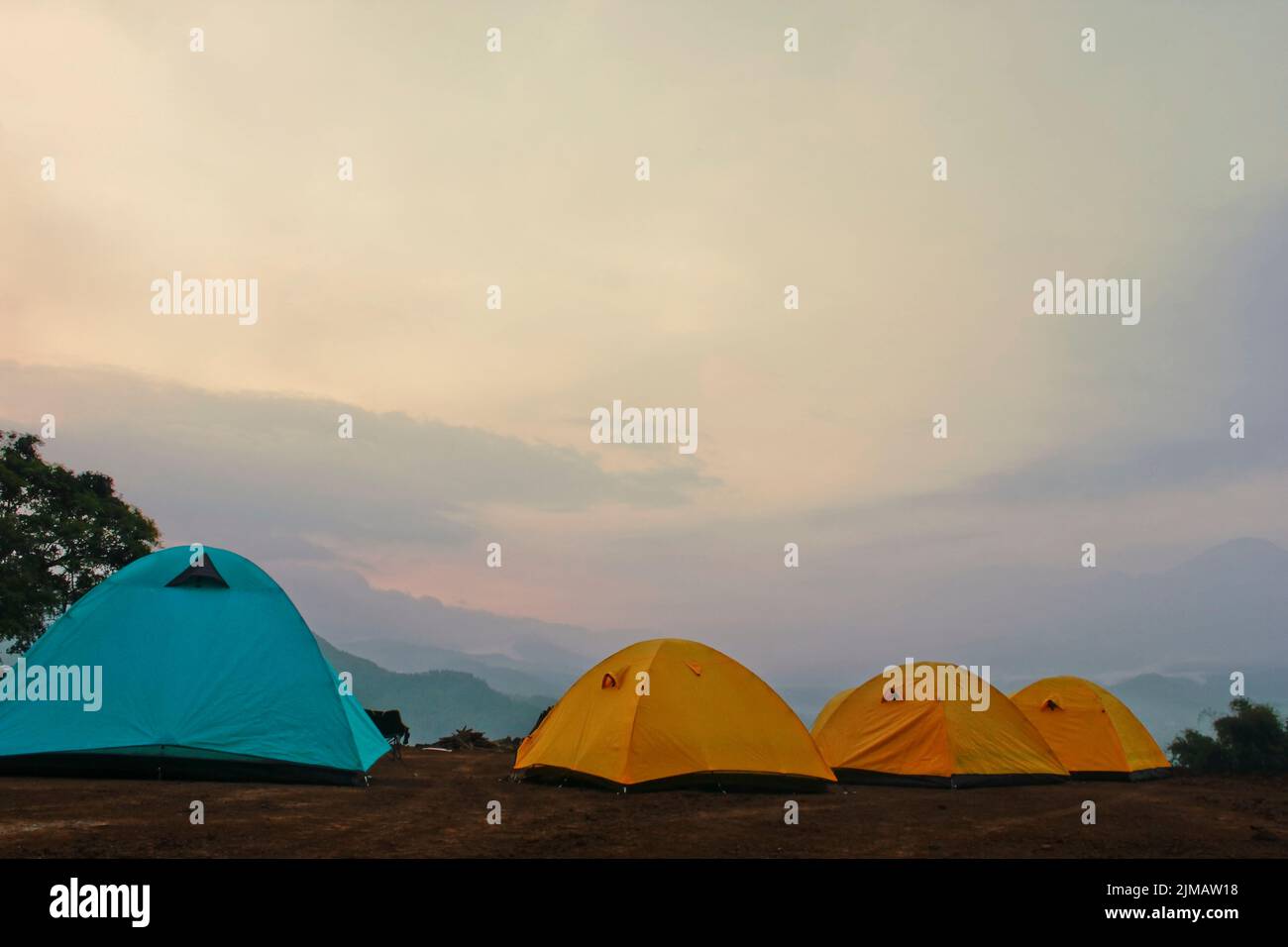 Tent in the camping ground above the hills in the the with the aerial ...